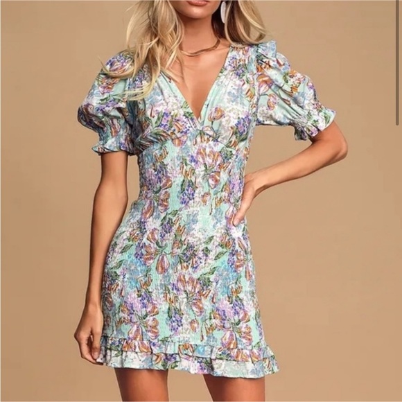 Lulus | Dresses | Lulus Glam Garden Party Mint Blue Floral Print ...